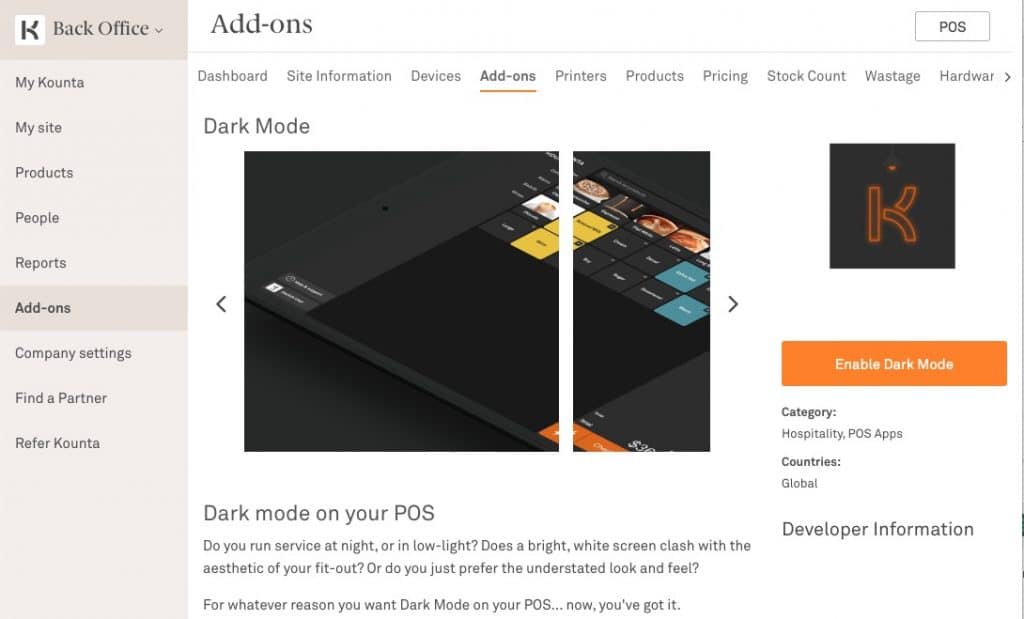 The New Lightspeed Kounta Dark mode - enable it now! - UniPOS